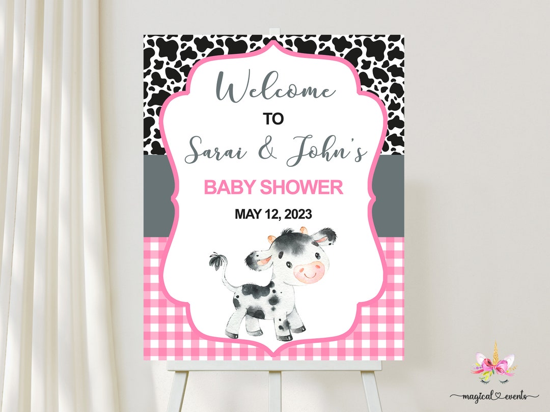 16x20 Cow Baby Shower Welcome Sign Pink Plaids Cow Print - Etsy