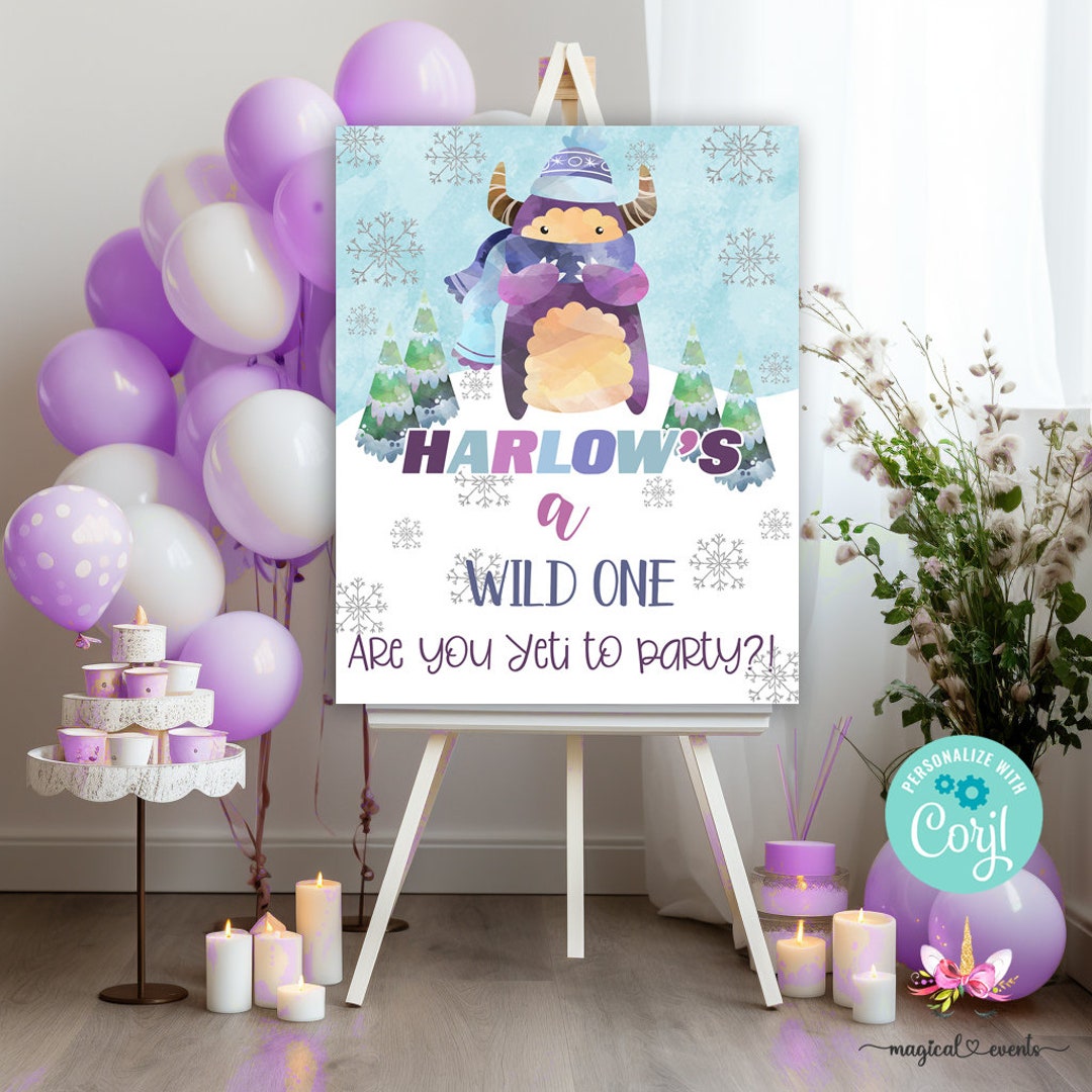 16x20 Girl Yeti Birthday Welcome Sign, Yeti Girl 1st First Birthday ...