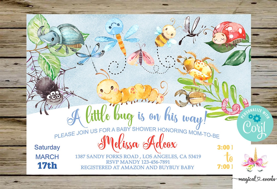 Little Bug Baby Shower Invitation, Boy Baby Shower Invite, Bugs ...