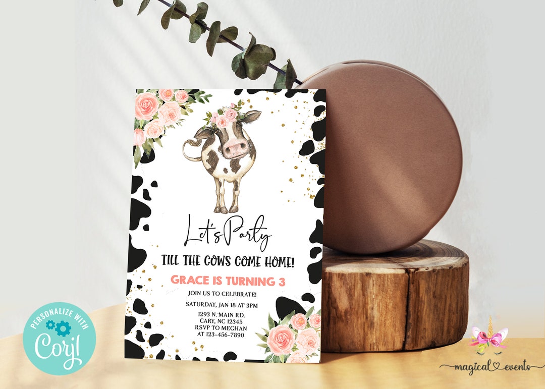 Cow Girl Birthday Invitation, Girl Birthday Invite, Party Till the Cows ...