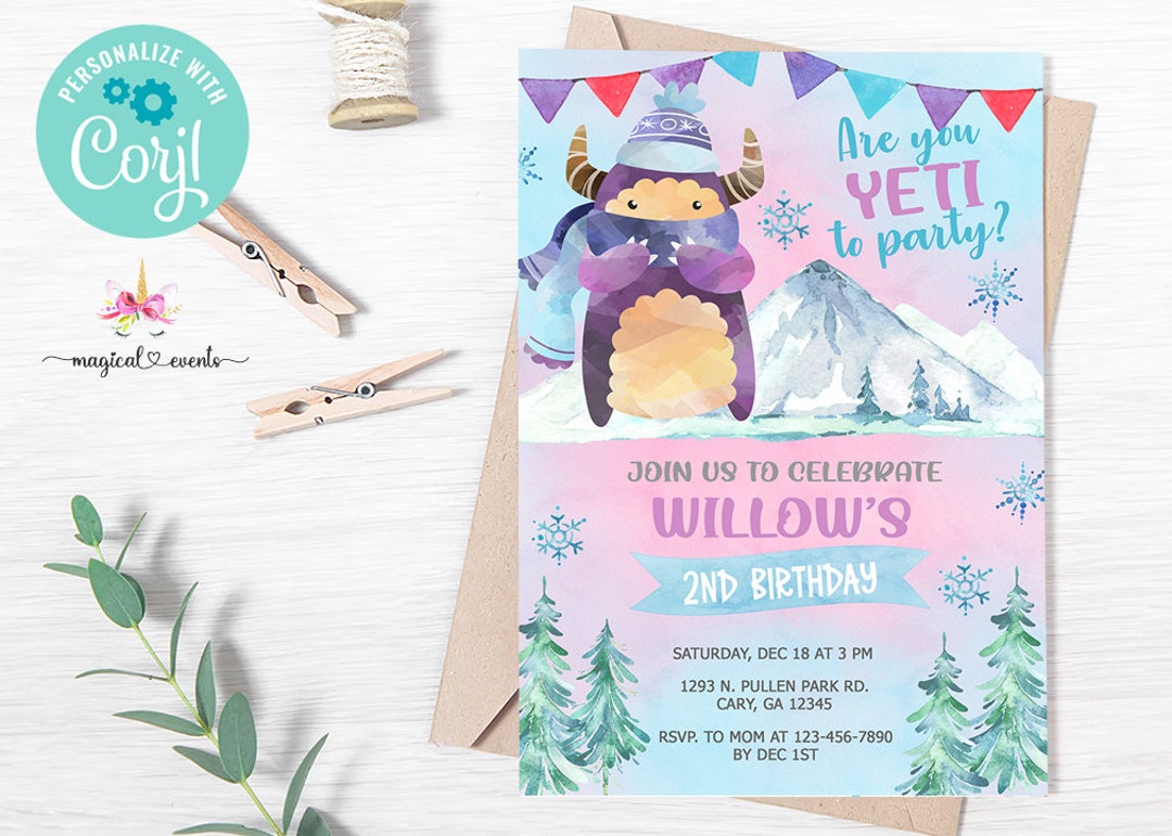 Are You Yeti to Party Girl Birthday Invitation, Winter Yeti Girl ...