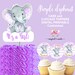 Purple Elephant Girl Baby Shower Cake Topper, Cupcake Topper and ...