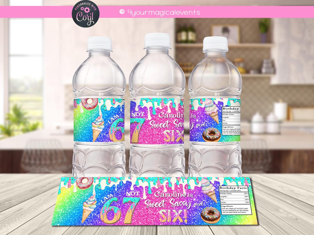 I Am 6 Not 7 Girl 6th Birthday Water Bottle Labels, Birthday Favors ...