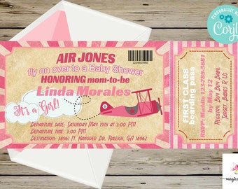Pink Airplane Digital Invitation - Etsy