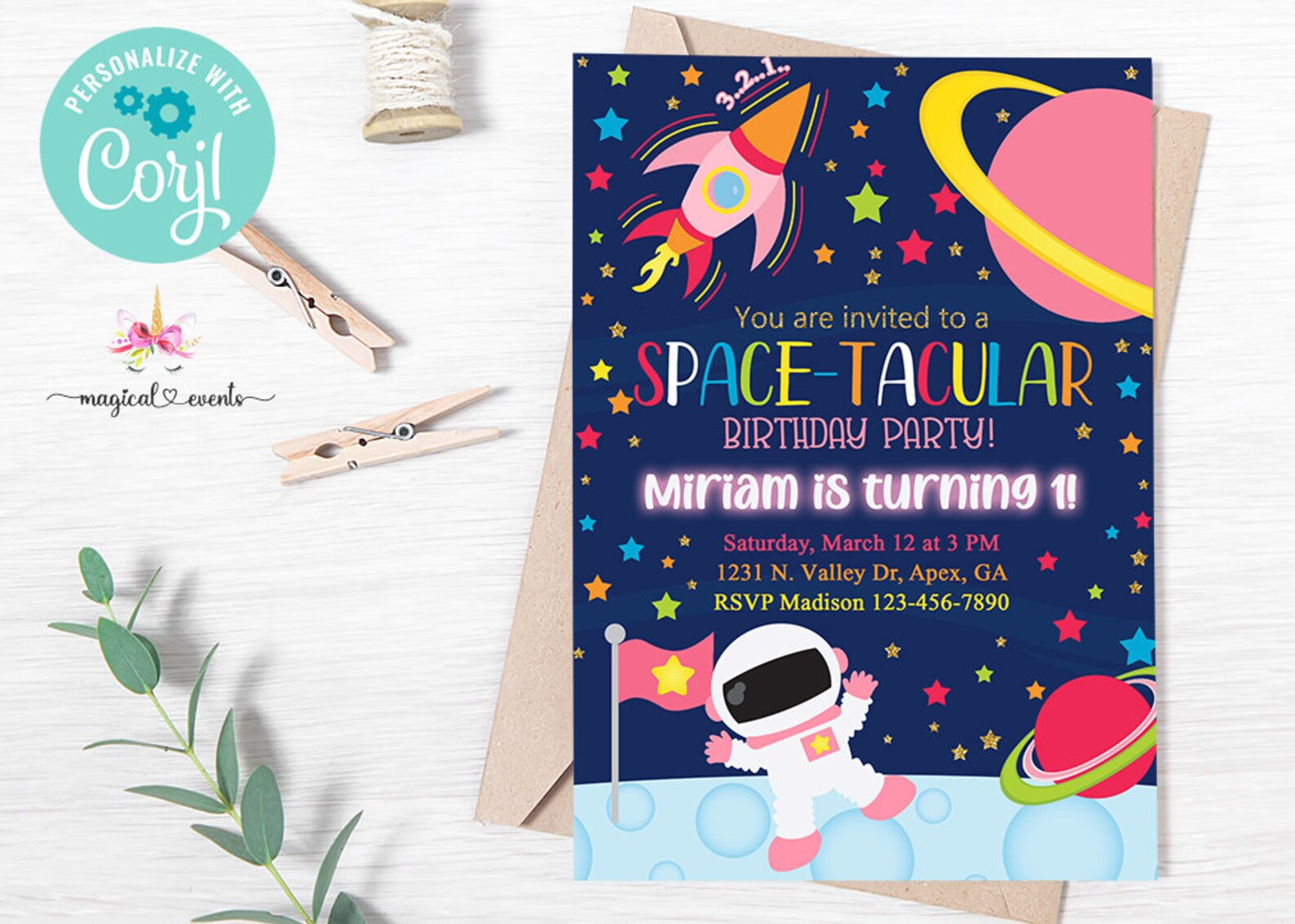 Outer Space 1st Birthday Invitation Girl Outer Space Invite - Etsy