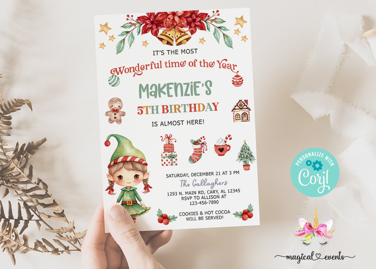 Christmas Elf Girl Birthday Invitation, Girl Birthday Invite, Corjl ...