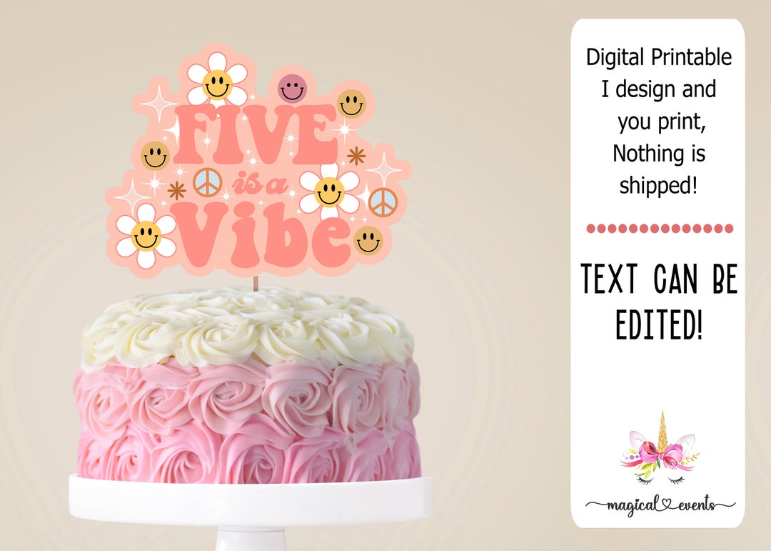 Five is a Vibe Girl Happy Birthday Cake Topper or Centerpiece, Girl ...