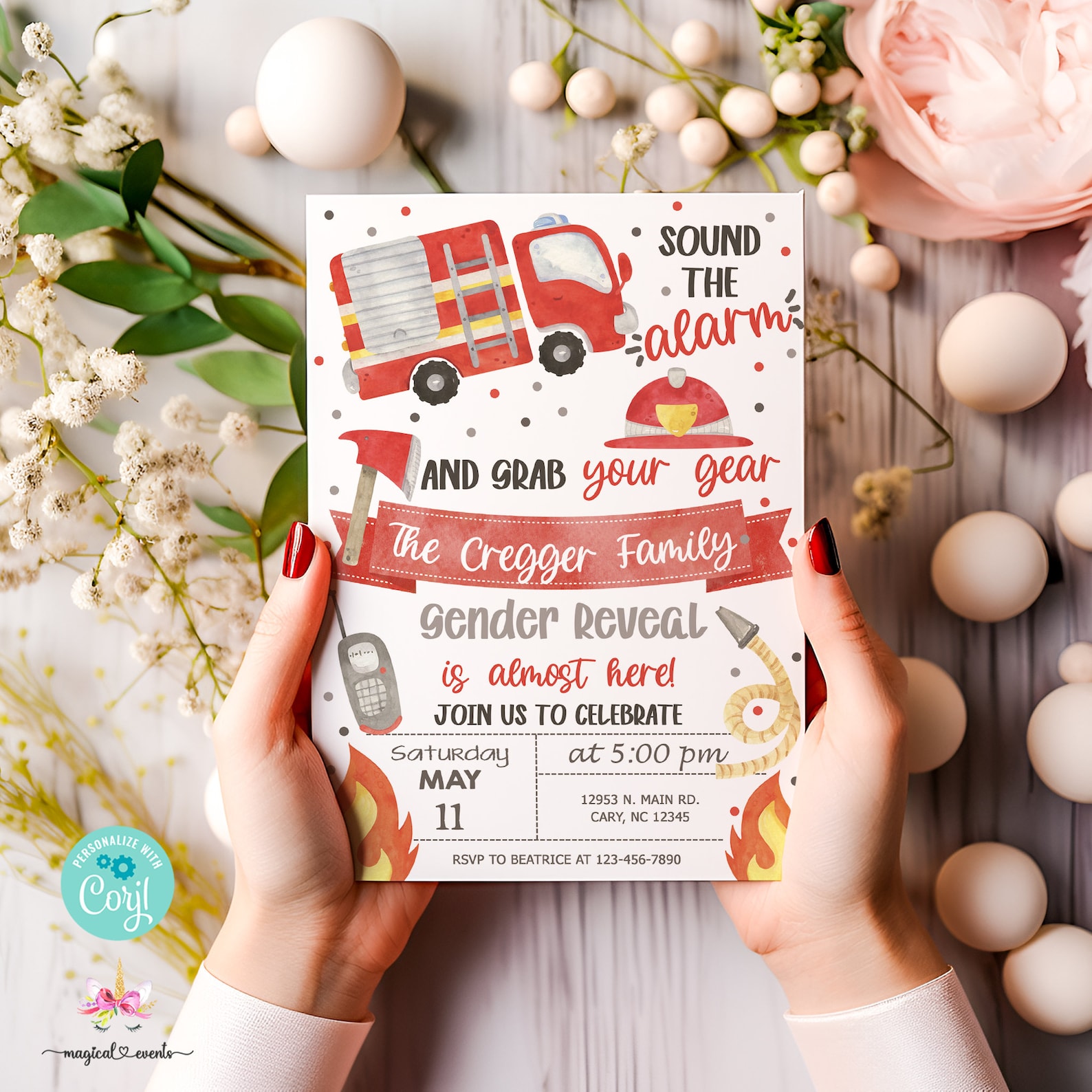 Firefighter Gender Reveal Invitation, Gender Reveal Invite, Fireman ...
