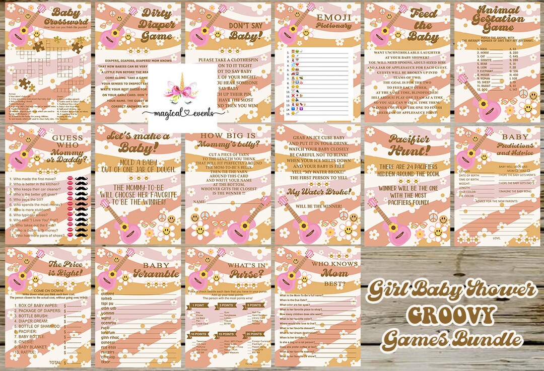 GROOVY Girl Baby Shower Games Bundle, Girl Baby Shower GROOVY Games ...
