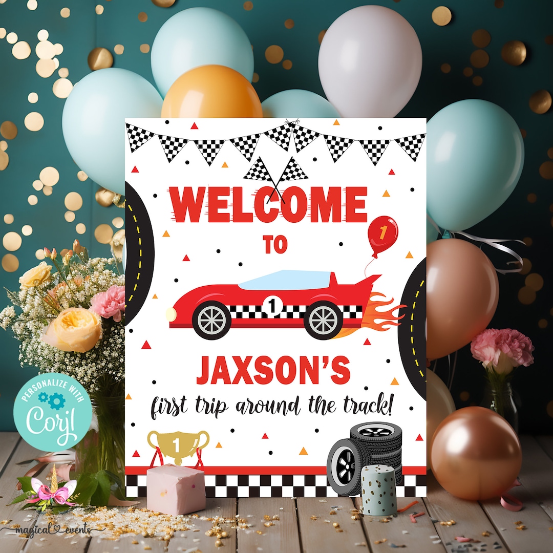 16x20 Red Race Car Birthday Welcome Sign, Racing Car Boy Birthday Corjl ...