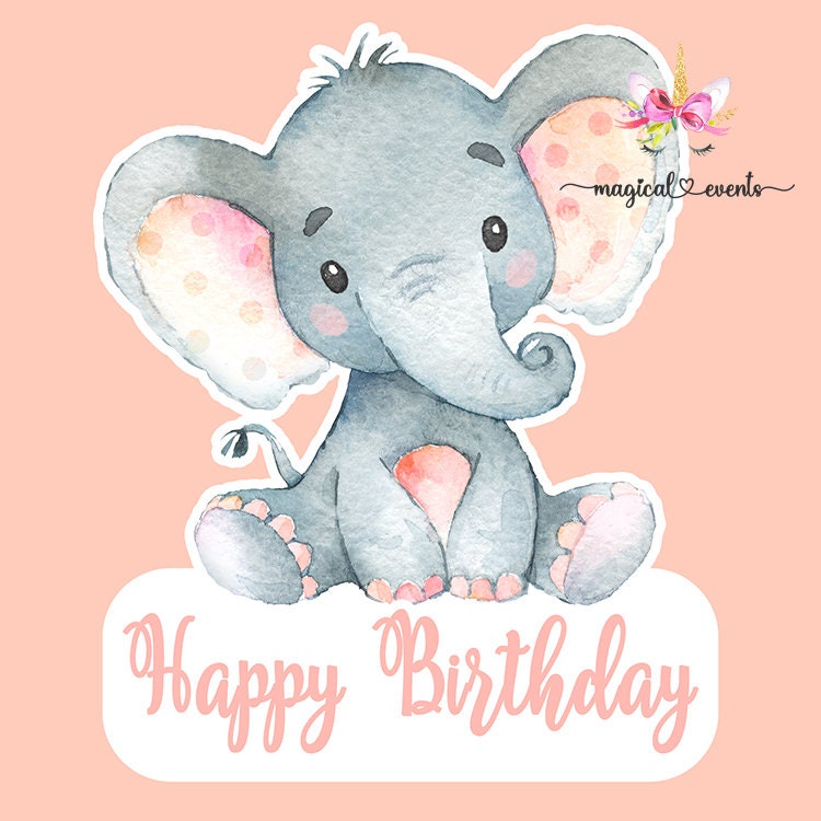 Pink Elephant Girl Happy Birthday Cake Topper or Centerpiece | Etsy