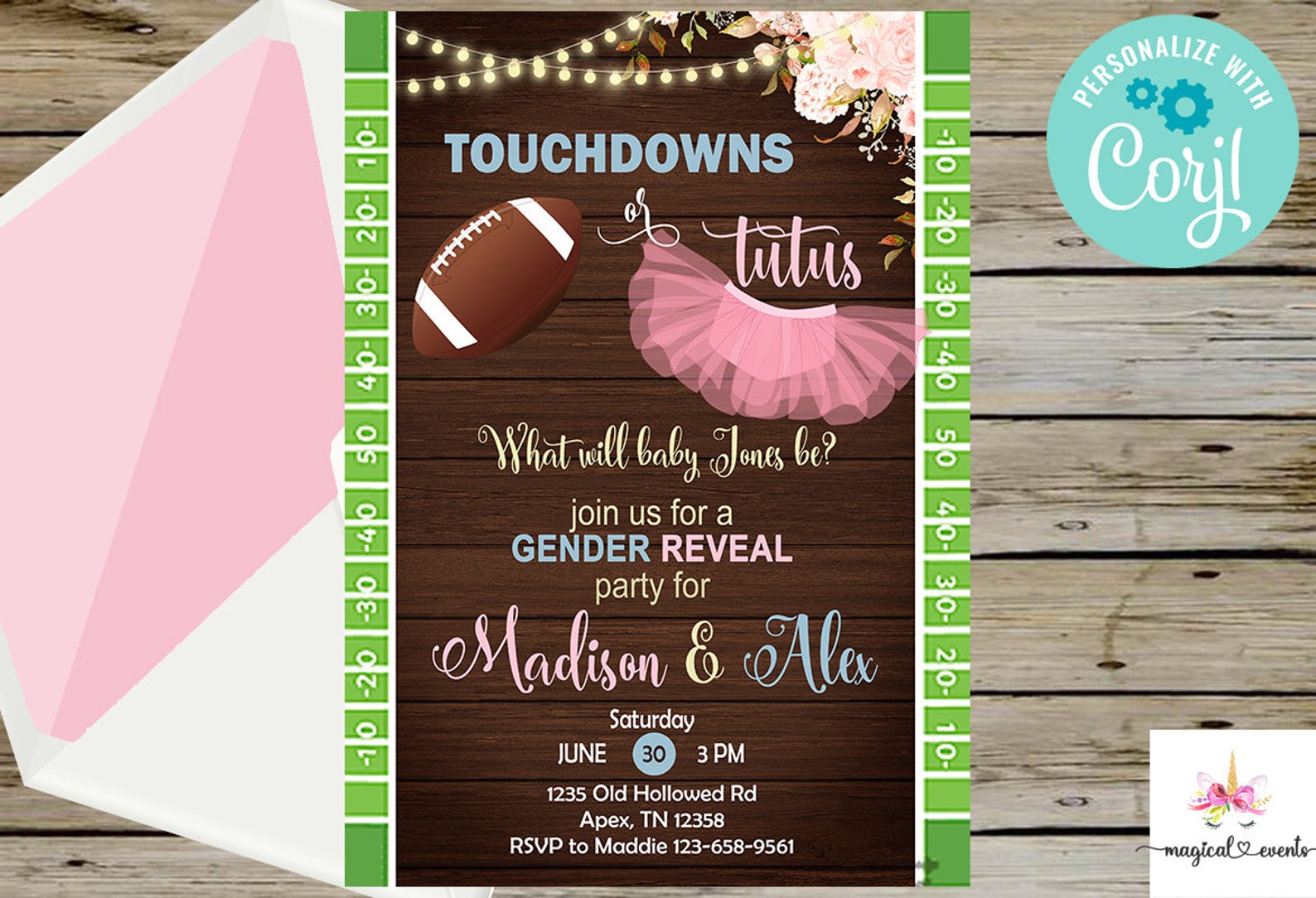 Touchdowns or Tutus Gender Reveal Invitation, Football Gender Reveal ...