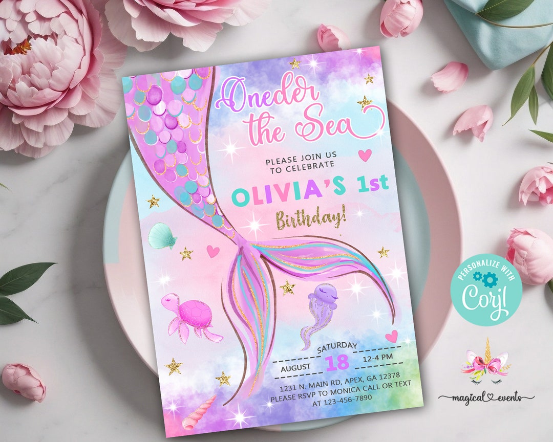 Pastel Mermaid Tail Girl Birthday Invitation, Pool Birthday Invite ...