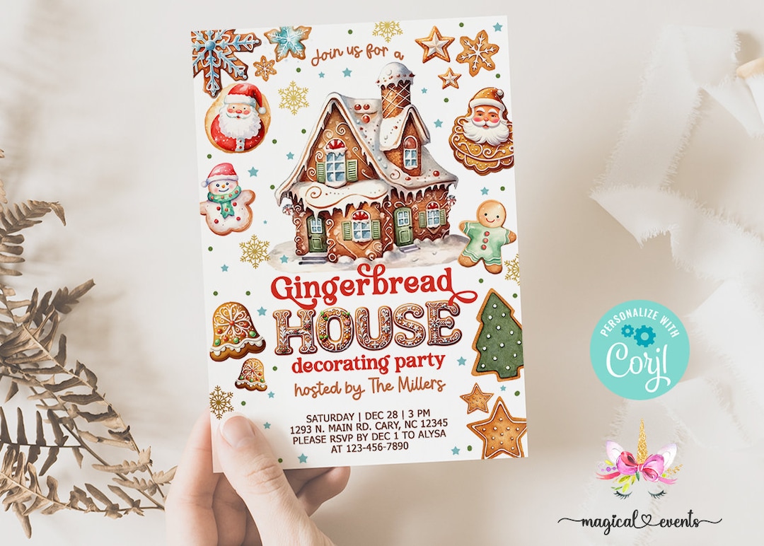 Christmas Gingerbread House Decoraring Party Invitation, Gingerbread ...