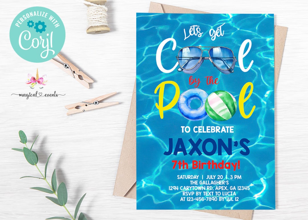 POOL PARTY Boy Birthday Invitation, Swimming Pool Boy Birthday Invite ...