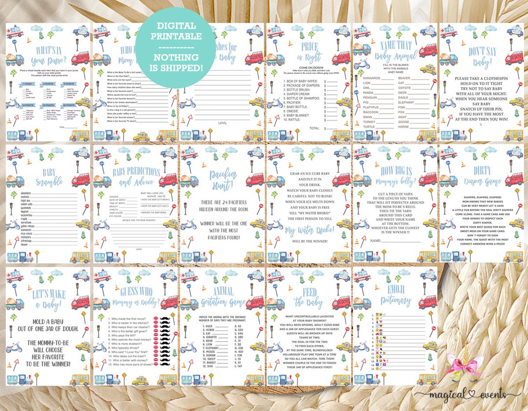 TRANSPORT Boy Baby Shower Games Bundle, Boy Baby Shower Games Package ...