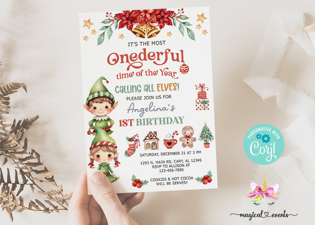 Christmas Elf Elves Birthday Invitation, Birthday Invite, Corjl Digital ...