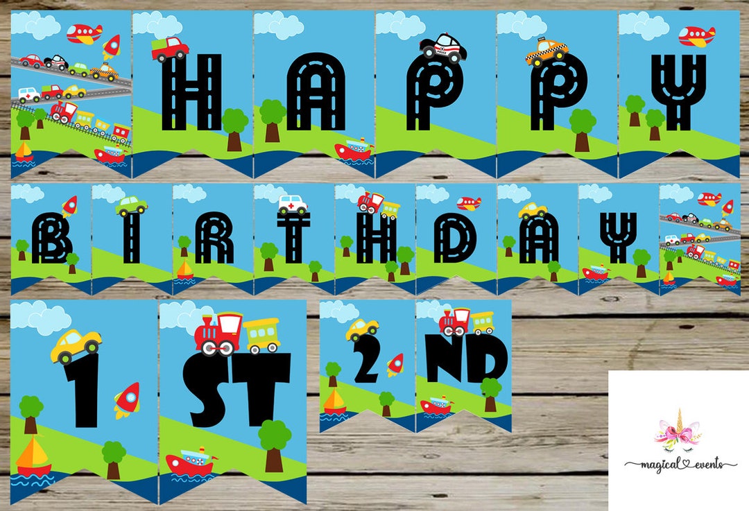 Boy Transport Birthday Digital Banner, Birthday Favors, Favor, Digital ...