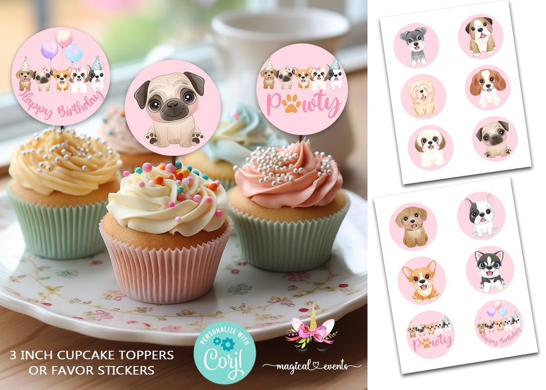 Puppy Dogs Girl Birthday Cupcake Toppers, Birthday Favors, Favor, Pink ...