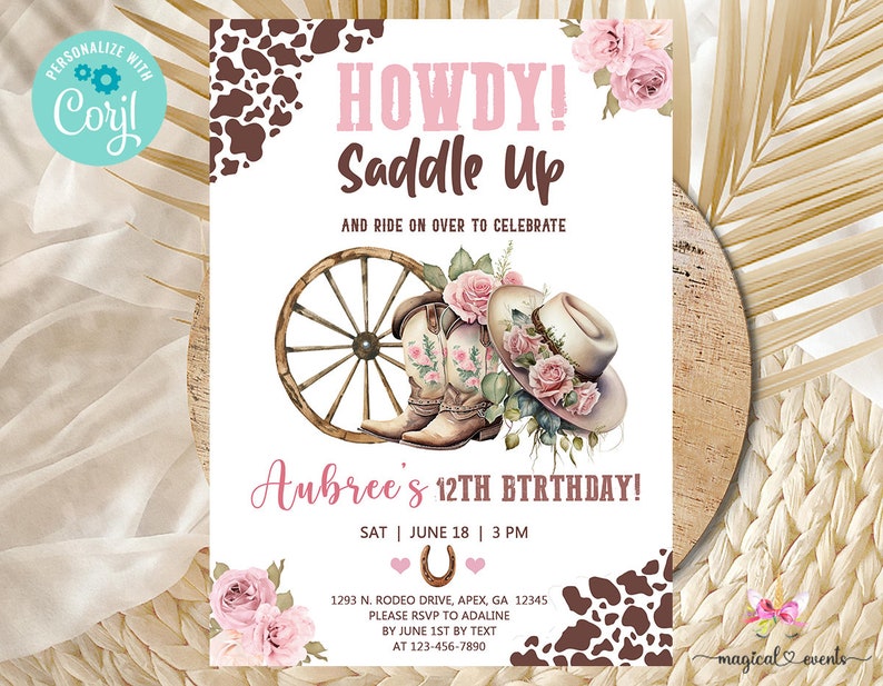 Cowgirl Western Birthday Invitation, Birthday Invite, Saddle Up, Wild ...