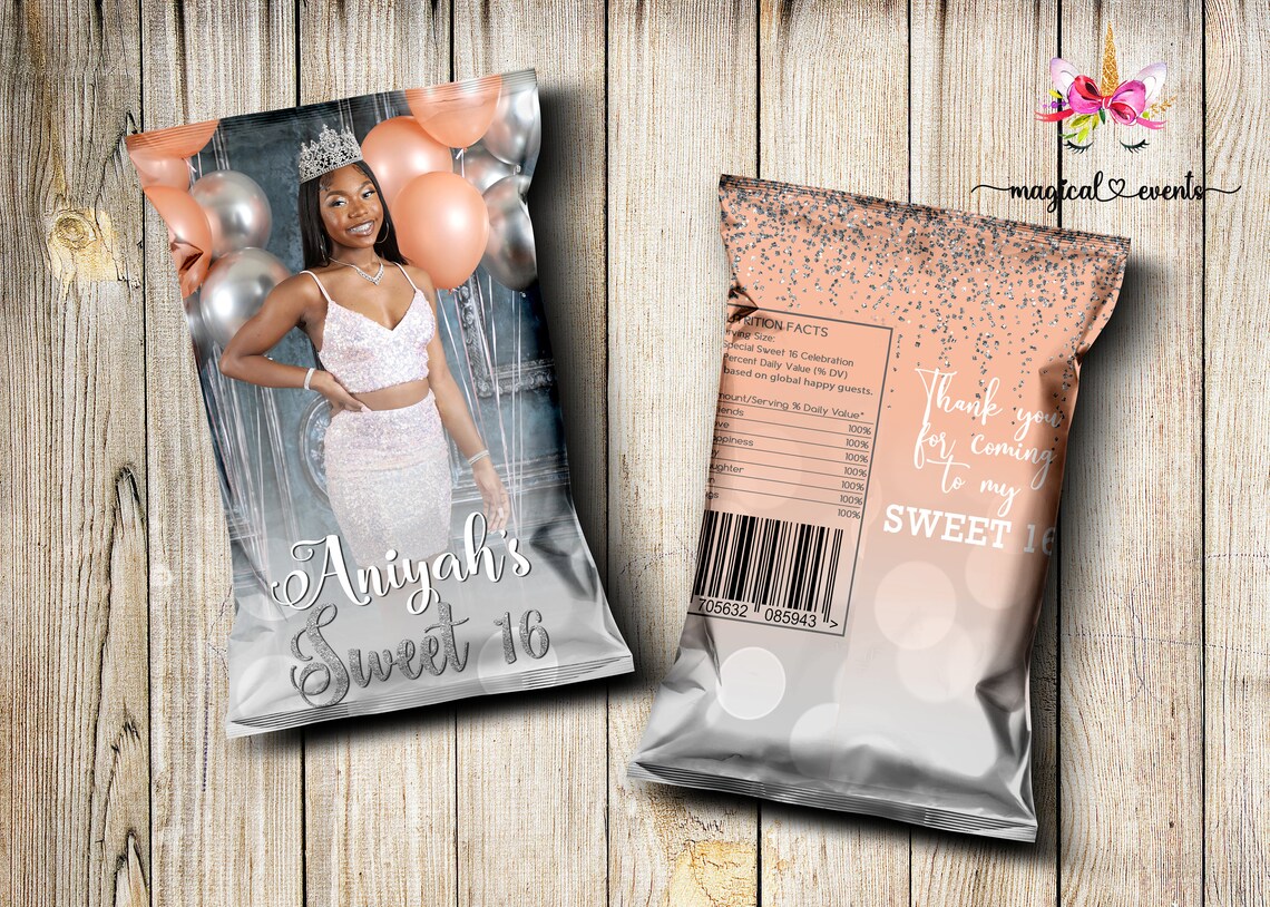 Sweet 16 Chips Bag Wrapper Digital Printable Sweet 16 Favor - Etsy