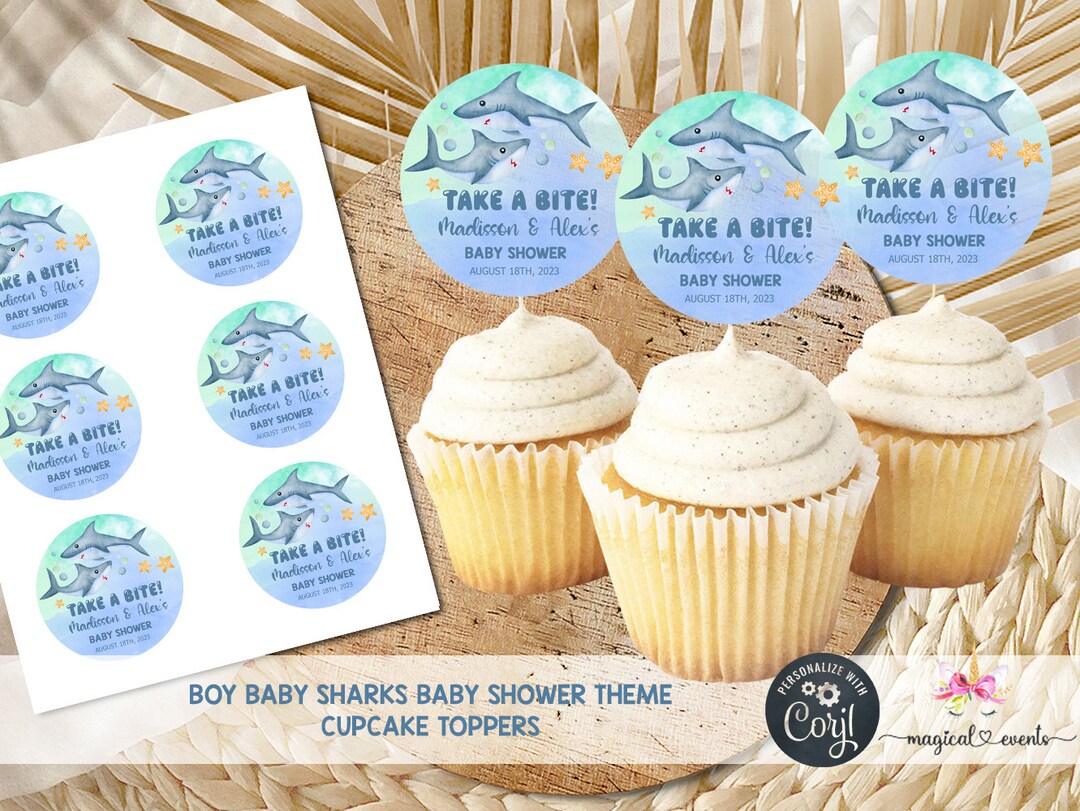 Baby Shark / Sharks Baby Shower Cupcake Toppers, Boy Sea Life Baby ...