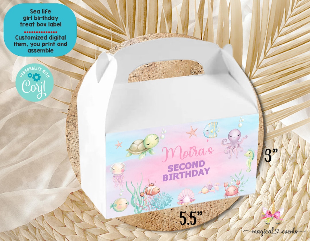 Sea / Ocean Life Girl Birthday Treats Box, Gable Box, Favor Box, Under ...