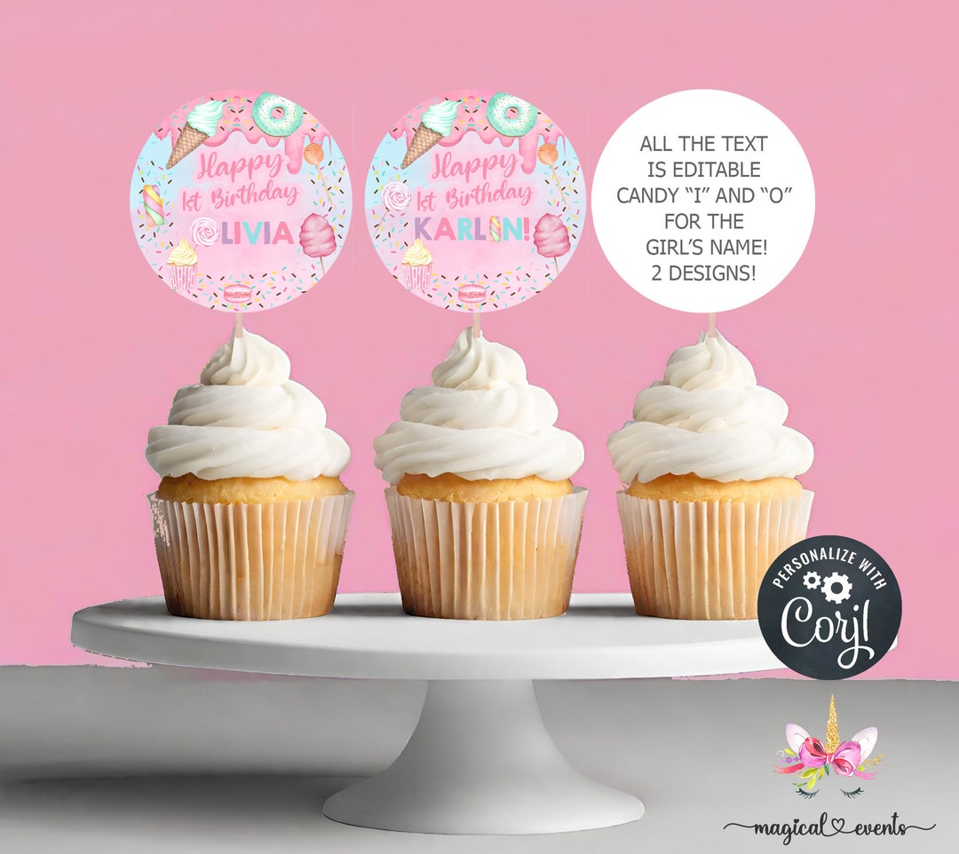 Sweet One ANY AGE, Any Text, Birthday Cupcake Topper, Thank You Sticker ...