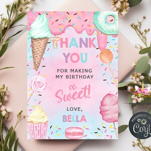 Sweet Five Birthday 5x7 Thank You Card, Girl Sweet Five Birthday Thank ...