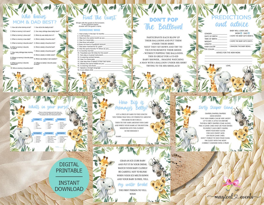 Safari Baby Shower Games Bundle, White Safari Games Package, Boy Safari ...
