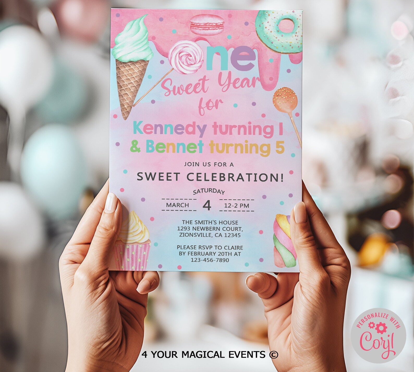 ONE SWEET YEAR Girl & Boy Birthday Invitation, Siblings Birthday Invite ...