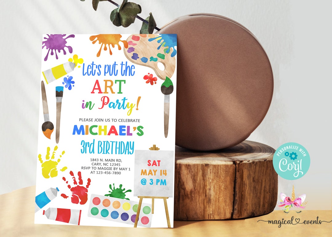 Art in Party Boy Birthday Invitation, Art Birthday Invite, Corjl ...