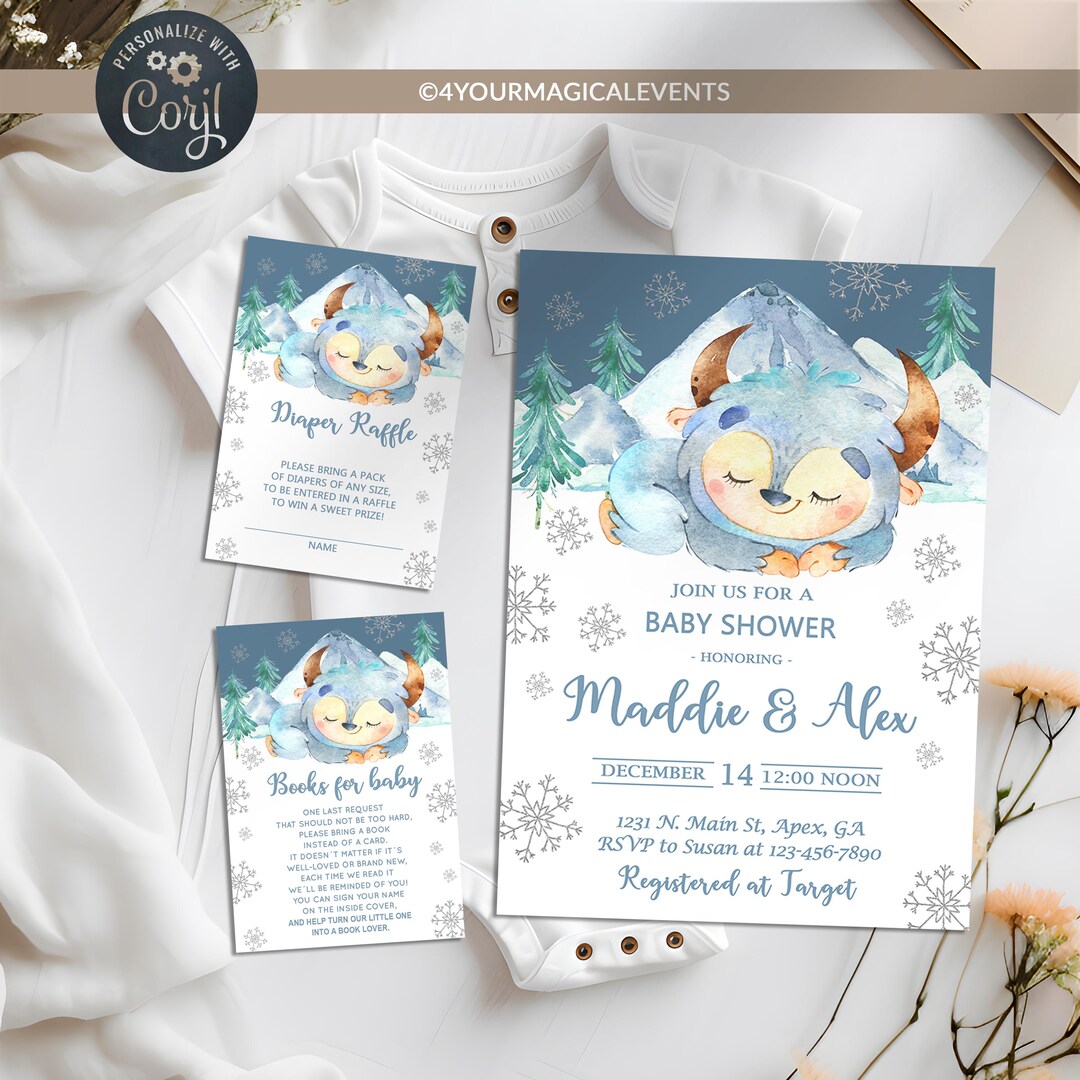 Winter Snow Yeti Boy Baby Shower Bundle Suite, YETI Boy Baby Shower ...