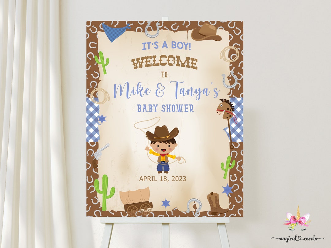 16x20 Cowboy Baby Shower Welcome Sign Blue Cowboy Welcome - Etsy