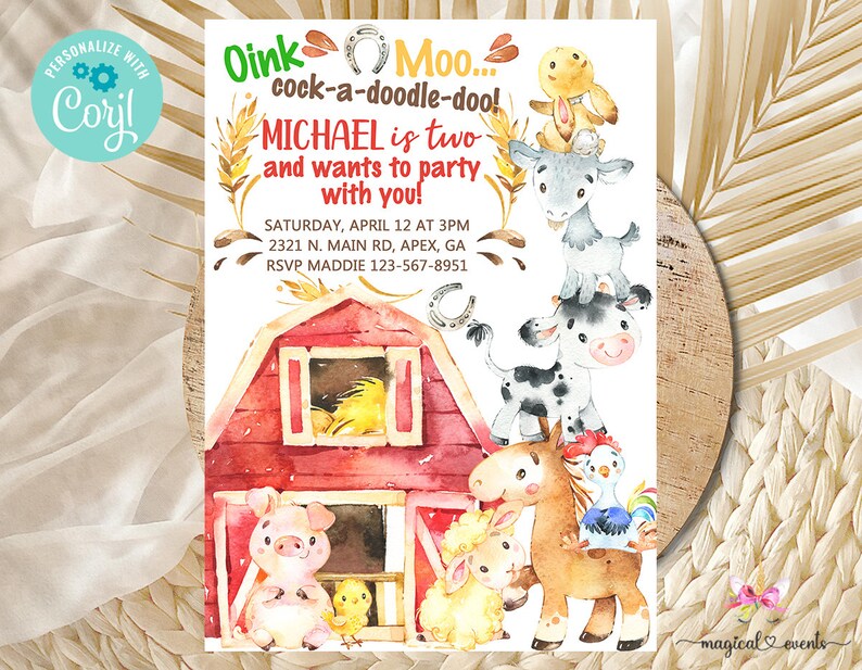 Farm Birthday Invitation Farm Animals Birthday Invite - Etsy