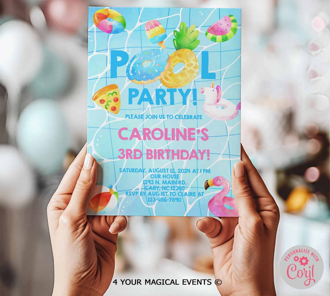 Pool Party Girl Birthday Invitation, Girl Pool Birthday Invite, Corjl ...