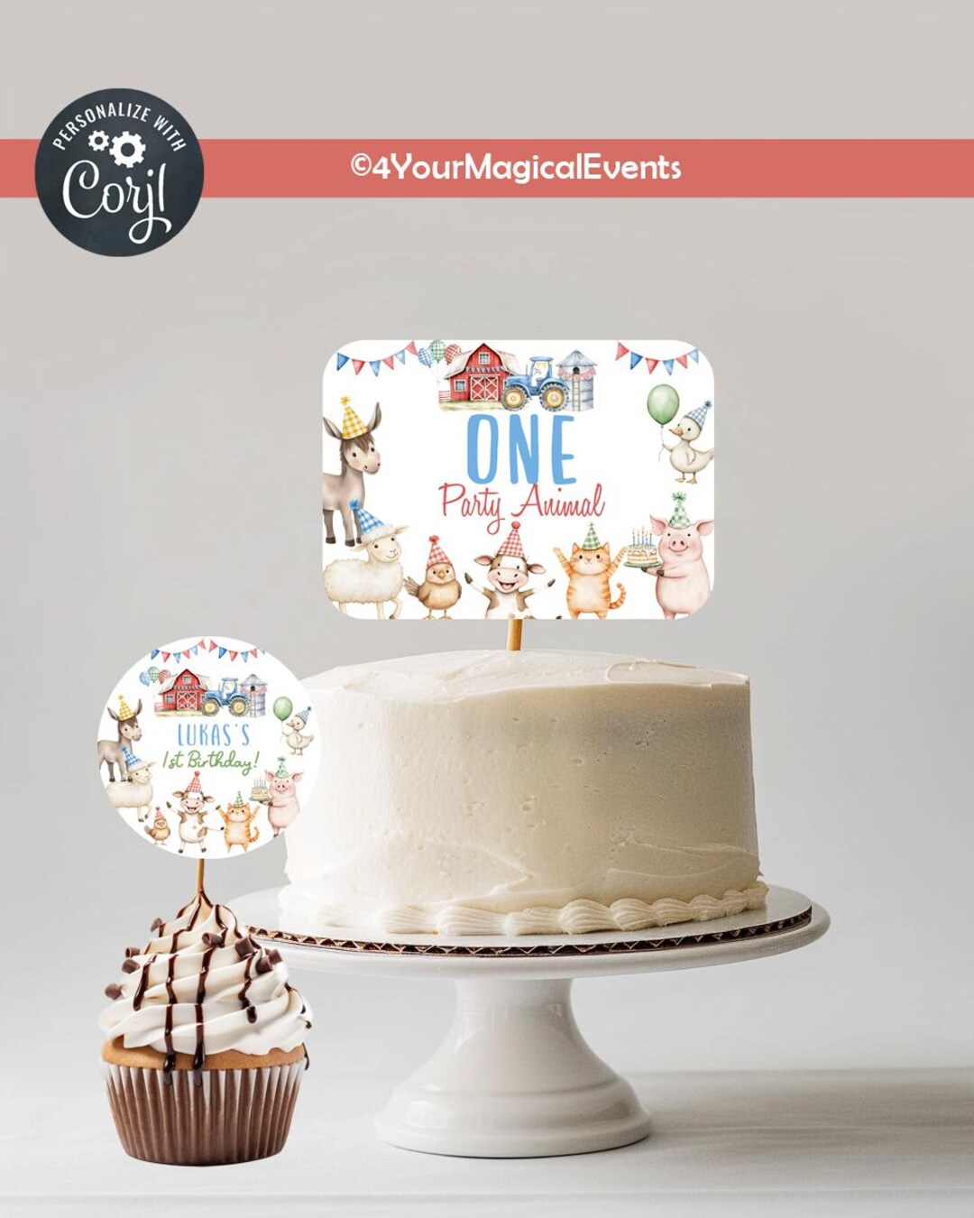 Red Barn & Farm Boy Birthday Cake Topper or Centerpiece and Cupcake ...