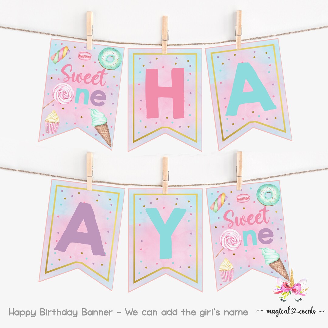 Sweet One Girl 1st First Birthday Digital Banner, Sweet One Favors ...