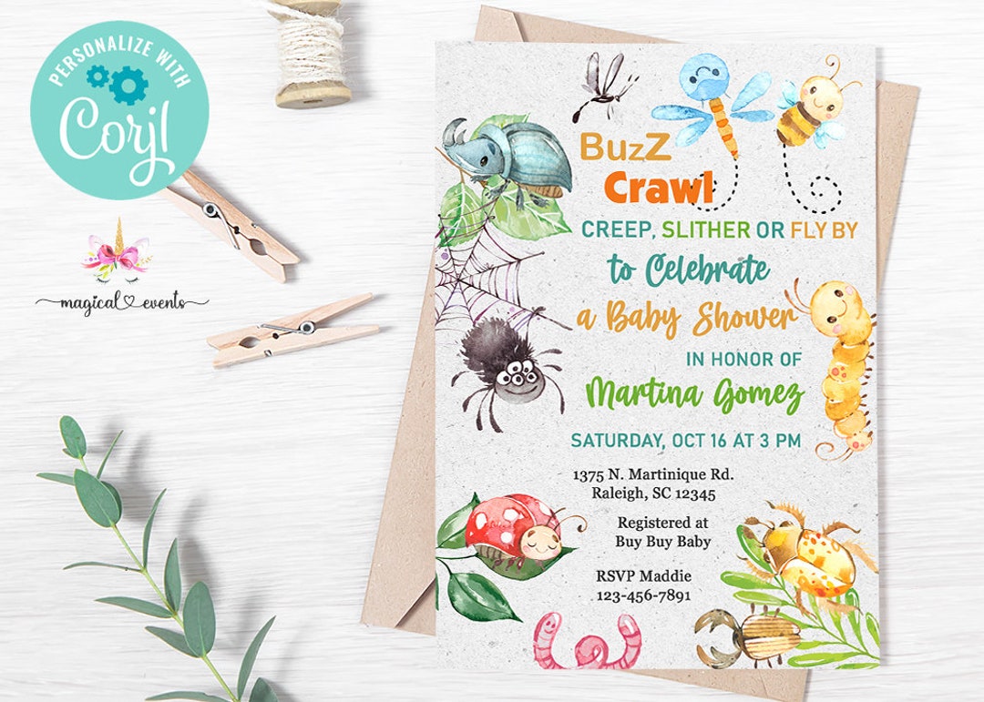 Little Bug Baby Shower Invitation, Boy Baby Shower Invite, Bugs ...