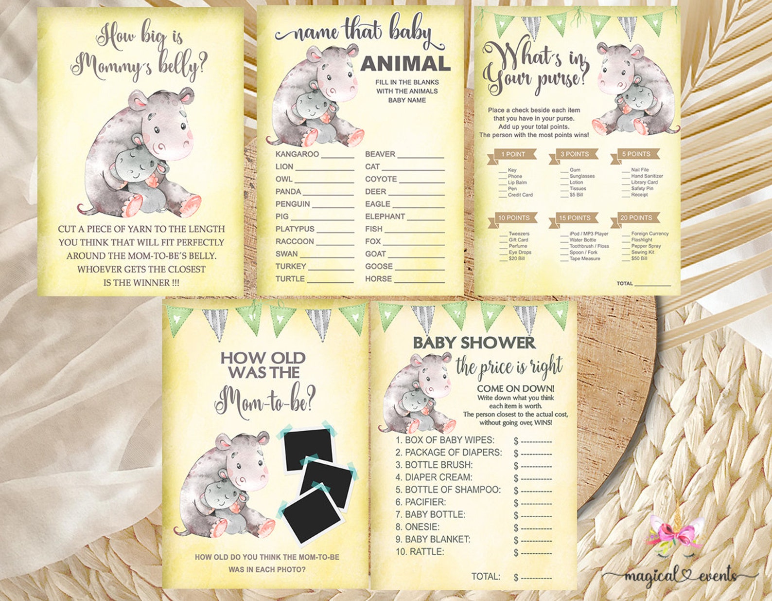 Mom and Baby Hippo Baby Shower Games Bundle, Gender Neutral Baby Shower ...