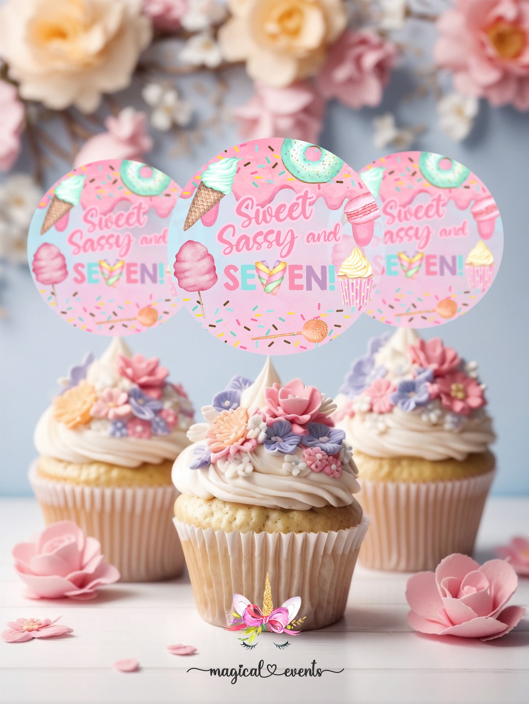Sweet Sassy & Seven Birthday Cupcake Toppers, Birthday Favors Favor ...