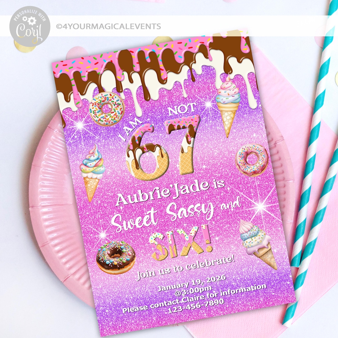 I Am 6 Not 7 Girl Birthday Invitation, Girl 6th Birthday Invite ...