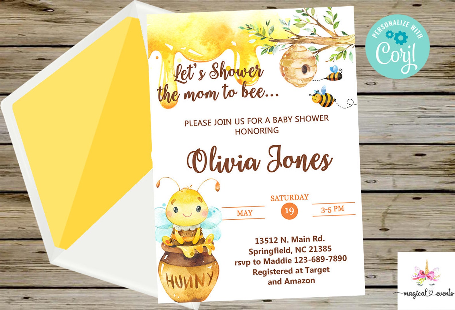 Bumblebee Baby Shower Invitation Invite Lets Shower the Mom - Etsy