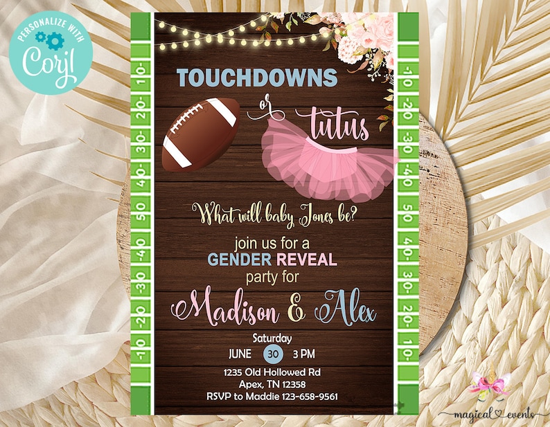 Touchdowns or Tutus Gender Reveal Invitation, Football Gender Reveal ...