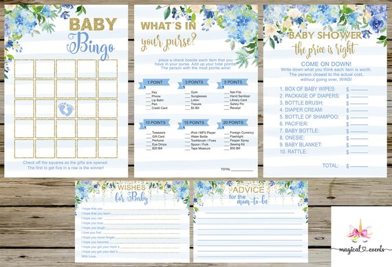 Blue Flowers Baby Shower Games Bundle Boy Baby Shower Games | Etsy