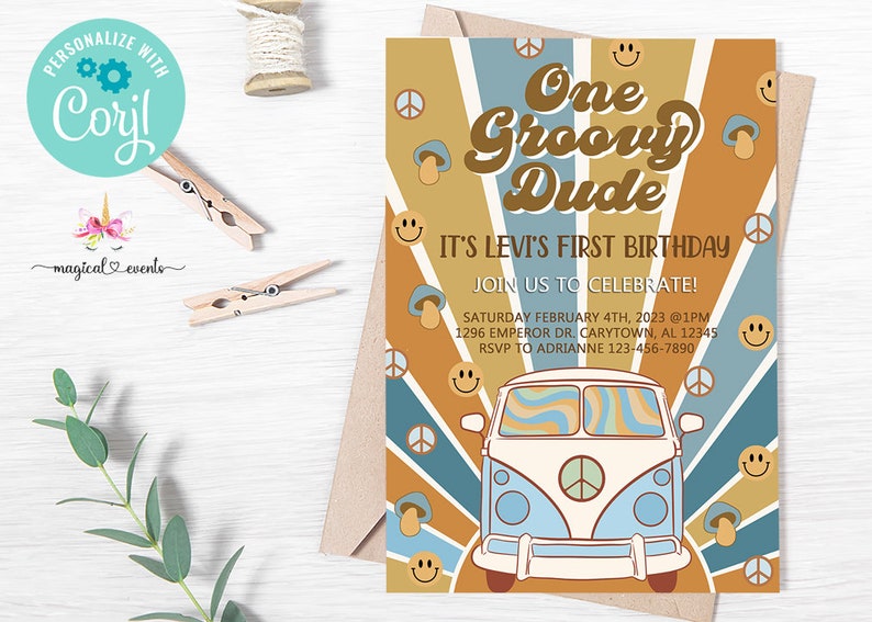 One Groovy Dude 1st Birthday Invitation 70's Retro Happy - Etsy