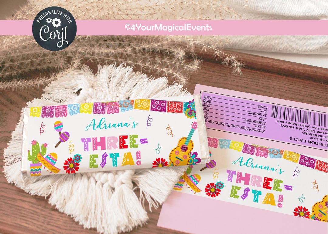 Adios Dos Let's THREE-ESTA Girl Fiesta Birthday Candy Wrapper, Birthday ...