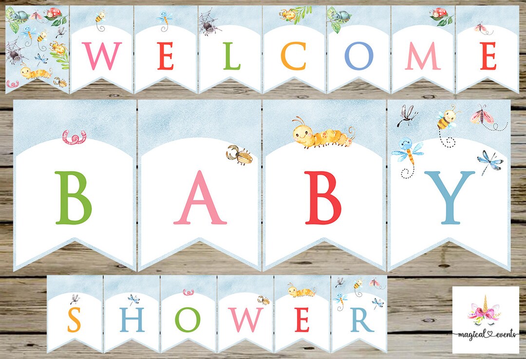 Bugs, Insects Baby Shower Digital Banner, Baby Shower Favors Favor ...