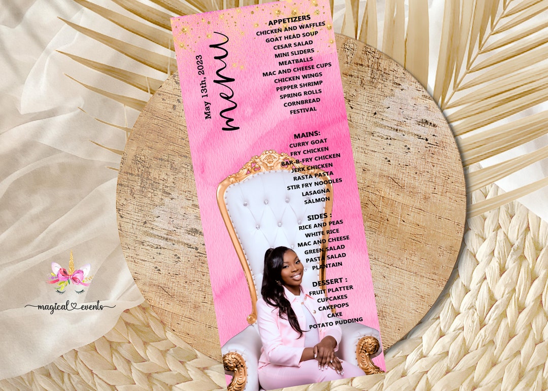 Sweet Sixteen Menu, Sweet 16 Party Menu, 3.75 X 9 In. Menu, Customized ...