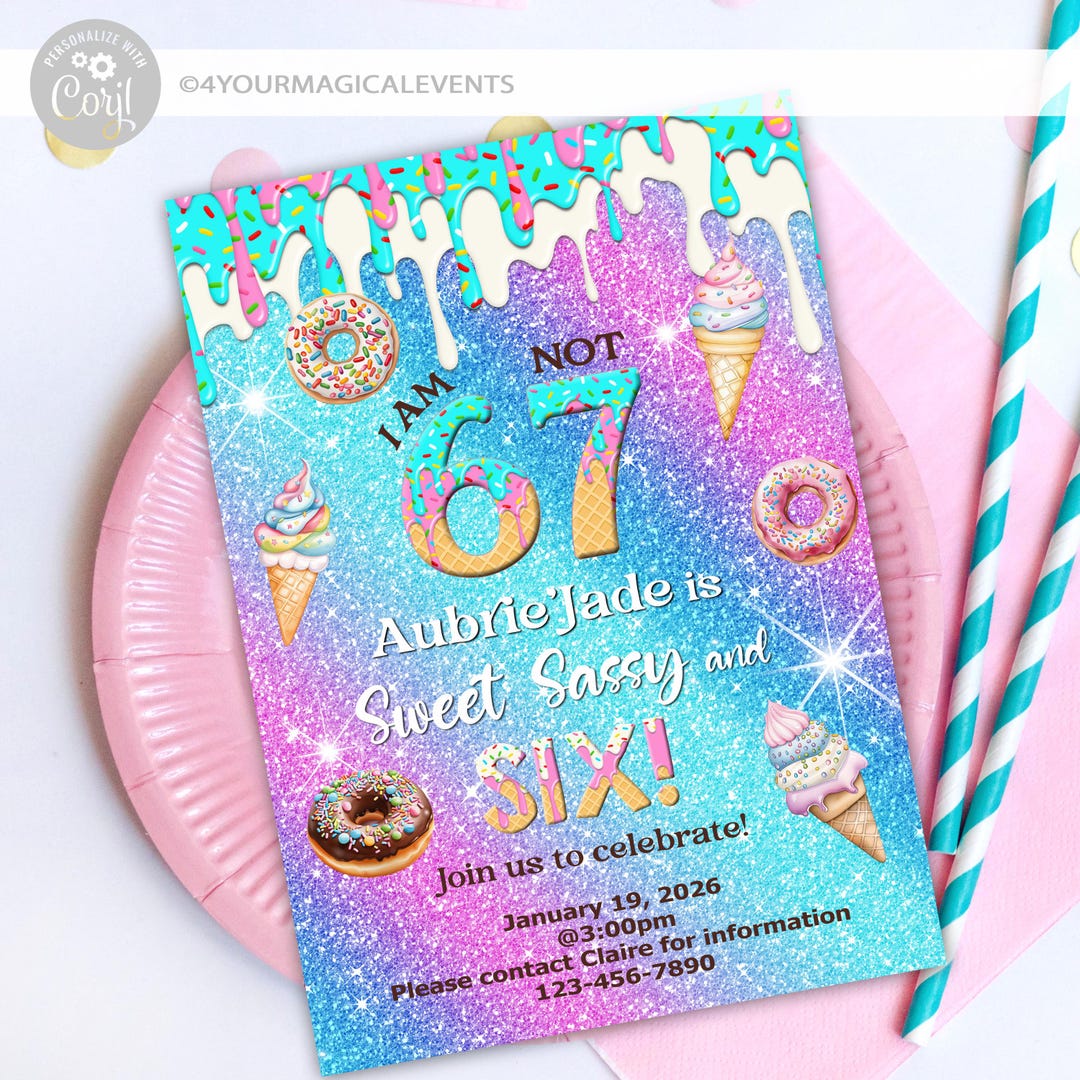 I Am 6 Not 7 Girl Birthday Invitation, Girl 6th Birthday Invite ...